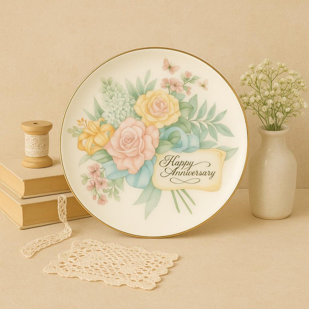 Vintage Avon Happy Anniversary Plate 8-inch | Floral Keepsake Gift for ...