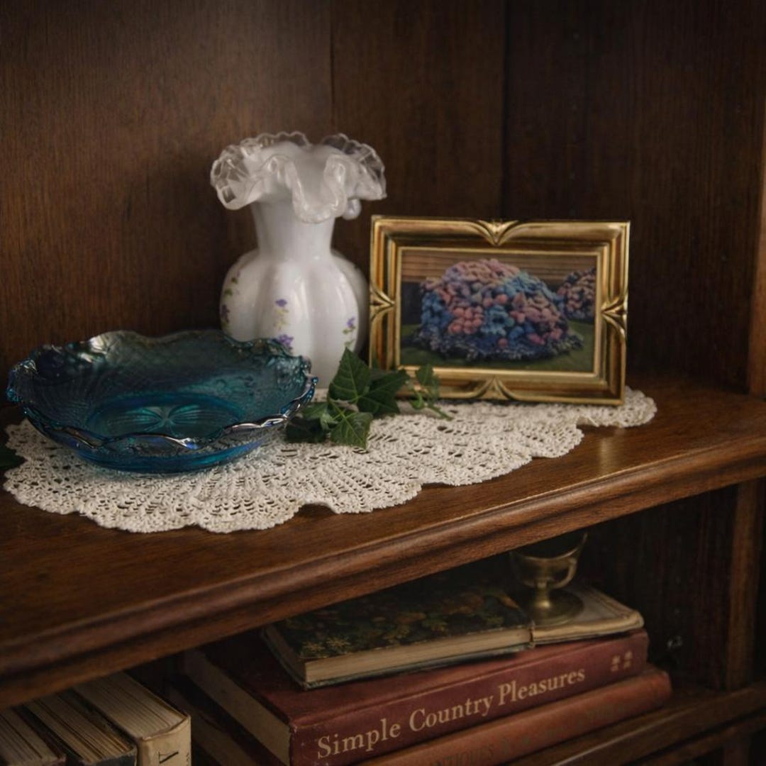 Vintage Shelf Decor Bundle | Curated Glass Vignette With Fenton ...