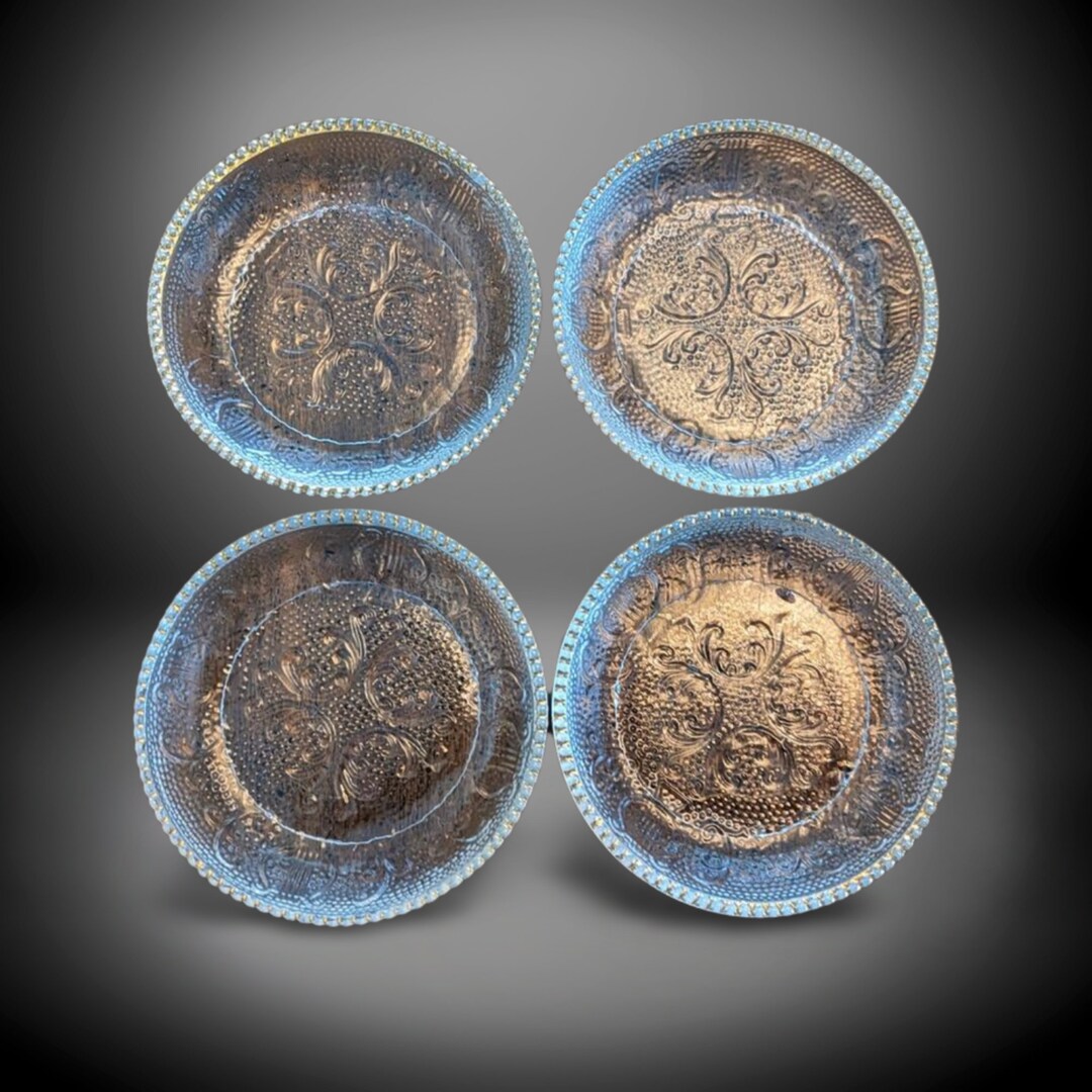 Vintage Glass Coasters With Raised Lyres, Scrolls, and Beaded Gold Rim ...