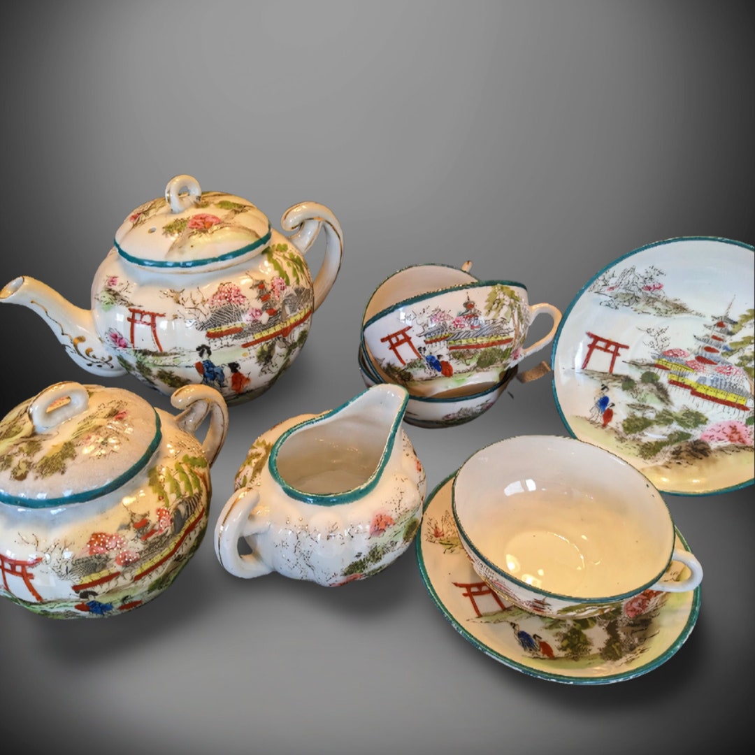 Vintage Hand-painted Japanese Geisha Tea Set 11-piece China - Etsy