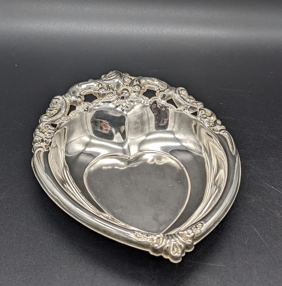 Vintage Godinger Silver Plate Heart-shaped Tray With Ornate Floral ...