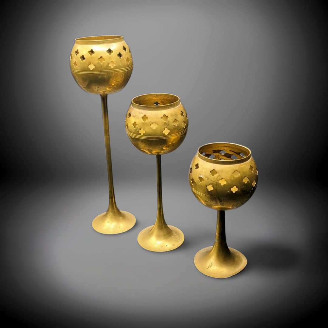 Vintage Brass Votive Candle Holders Set Of 3 Graduated Sizes Made In