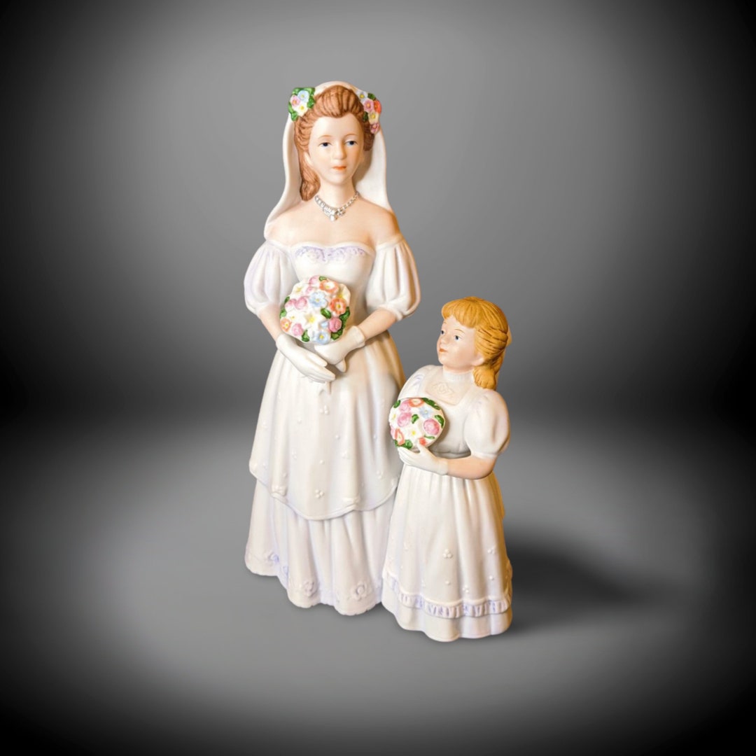 Vintage Bride and Flower Girl Ceramic Bisque Figurine Home Interiors ...