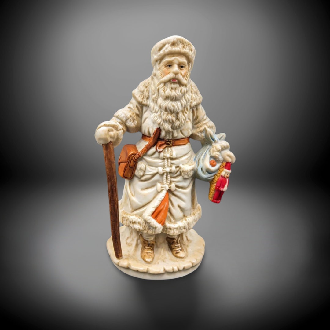 Vintage Enesco Santa Figurine in White Coat Holiday St. Nick Statue ...