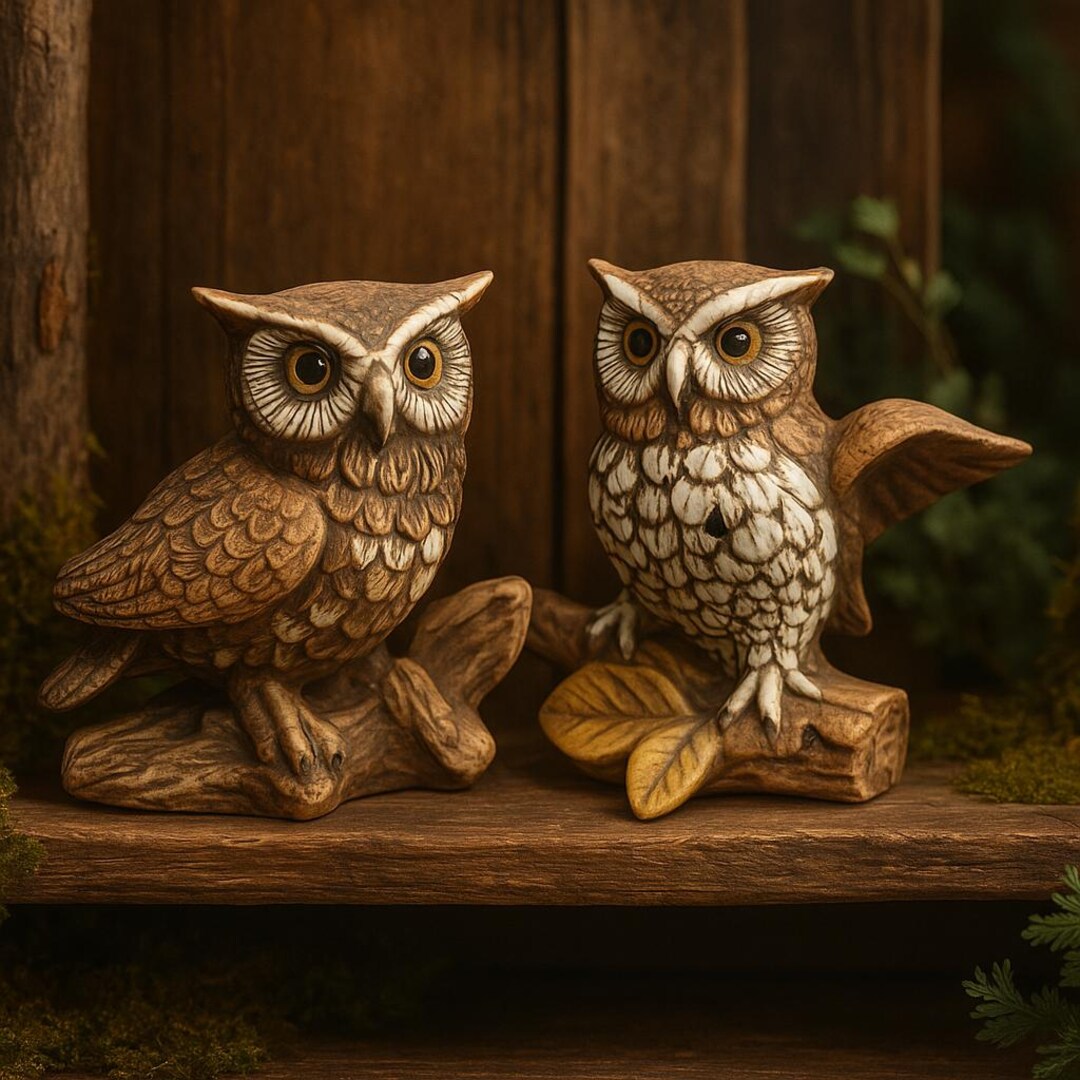 Vintage HOMCO Owl Figurines: Porcelain Bisque Woodland Decor - Etsy