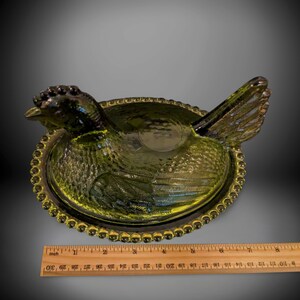 Vintage Indiana Glass Olive Green Hen on Nest Candy/trinket Dish ...