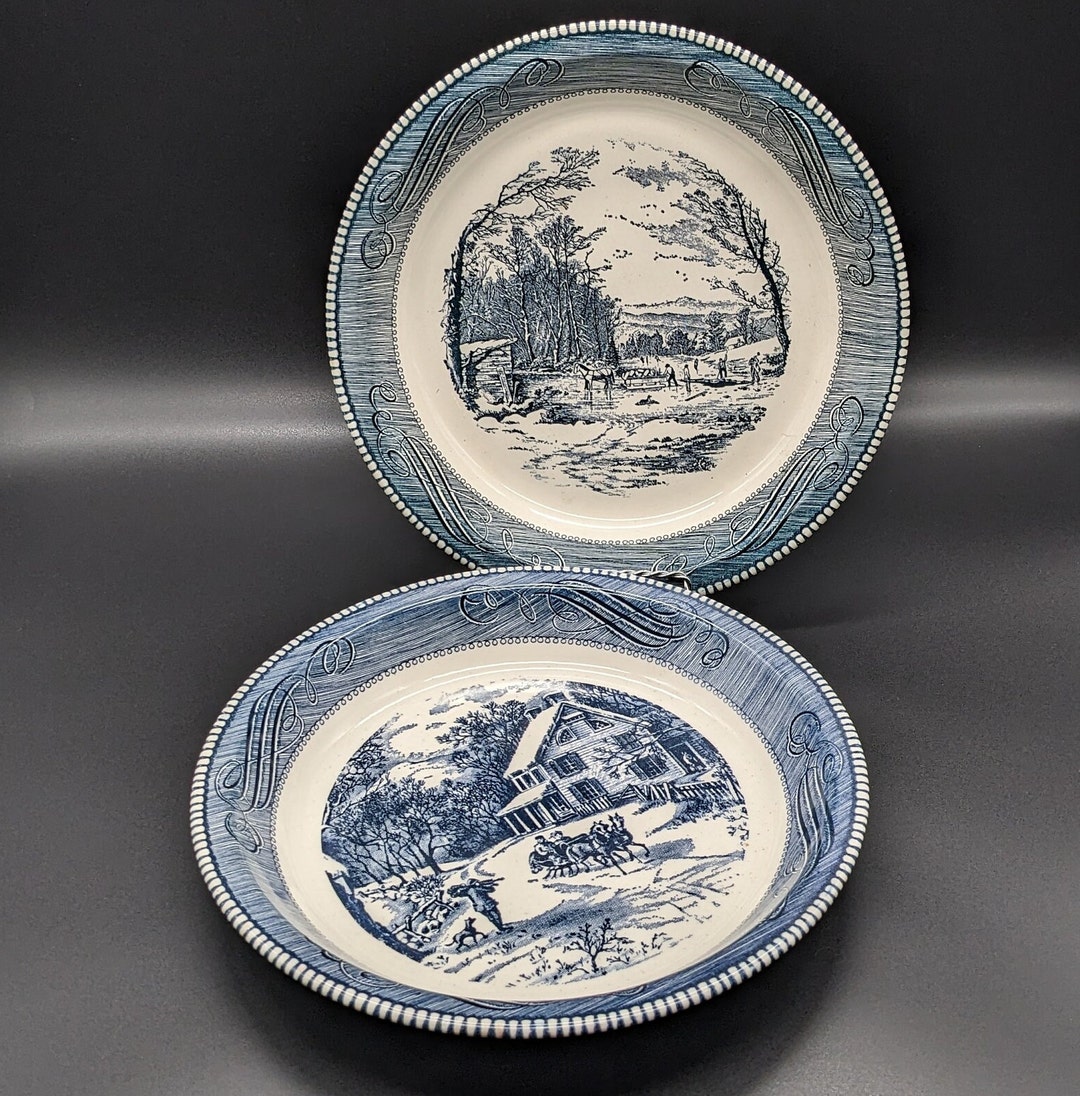 Vintage Pie Baker Plates Currier and Ives american Homestead Winter by ...