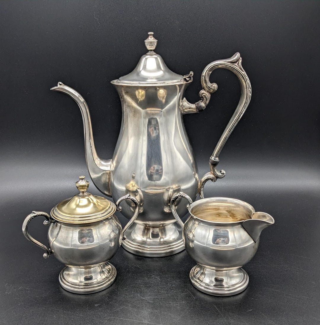 Vintage Tea Set Sheridan Silver Plate Over Copper Coffee Pot, Sugar ...