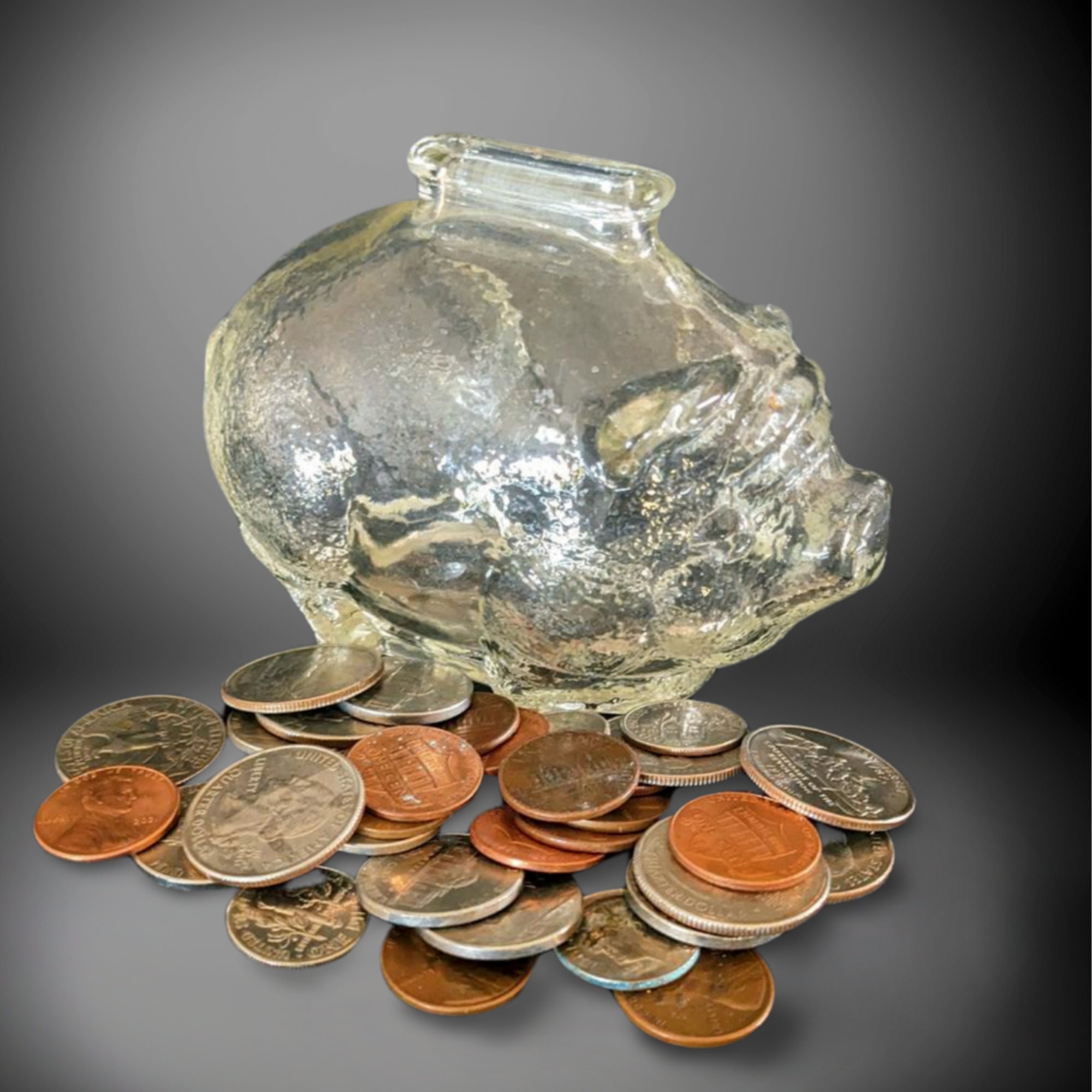 Vintage Glass Piggy Bank | Textured Clear Coin Bank | Anchor Hocking - Etsy