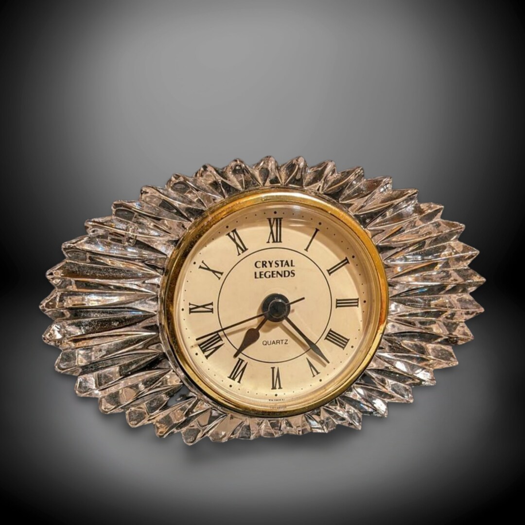 Elegant Vintage Crystal Legends Oval Quartz Clock by Godinger Glass ...