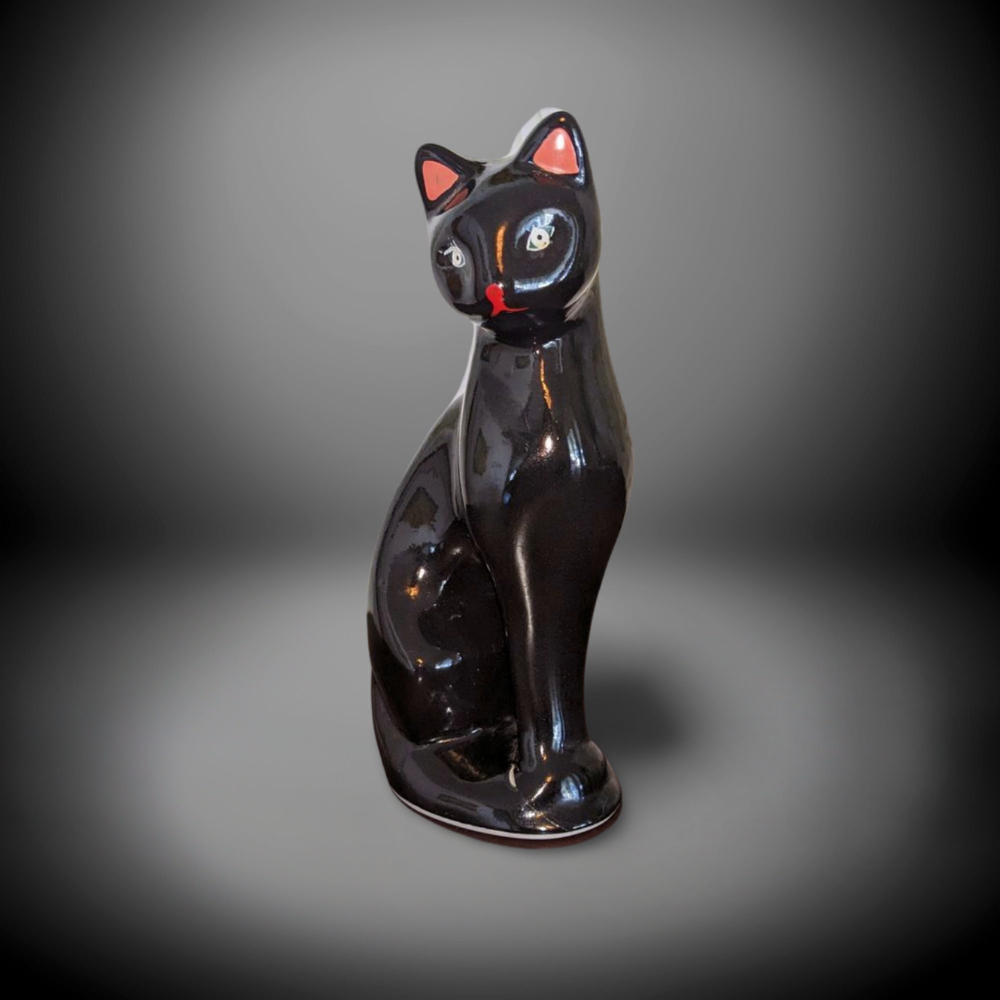 Vintage 1950s Cat Statue: Chic Mid-century Modern Hand-painted Ceramic ...