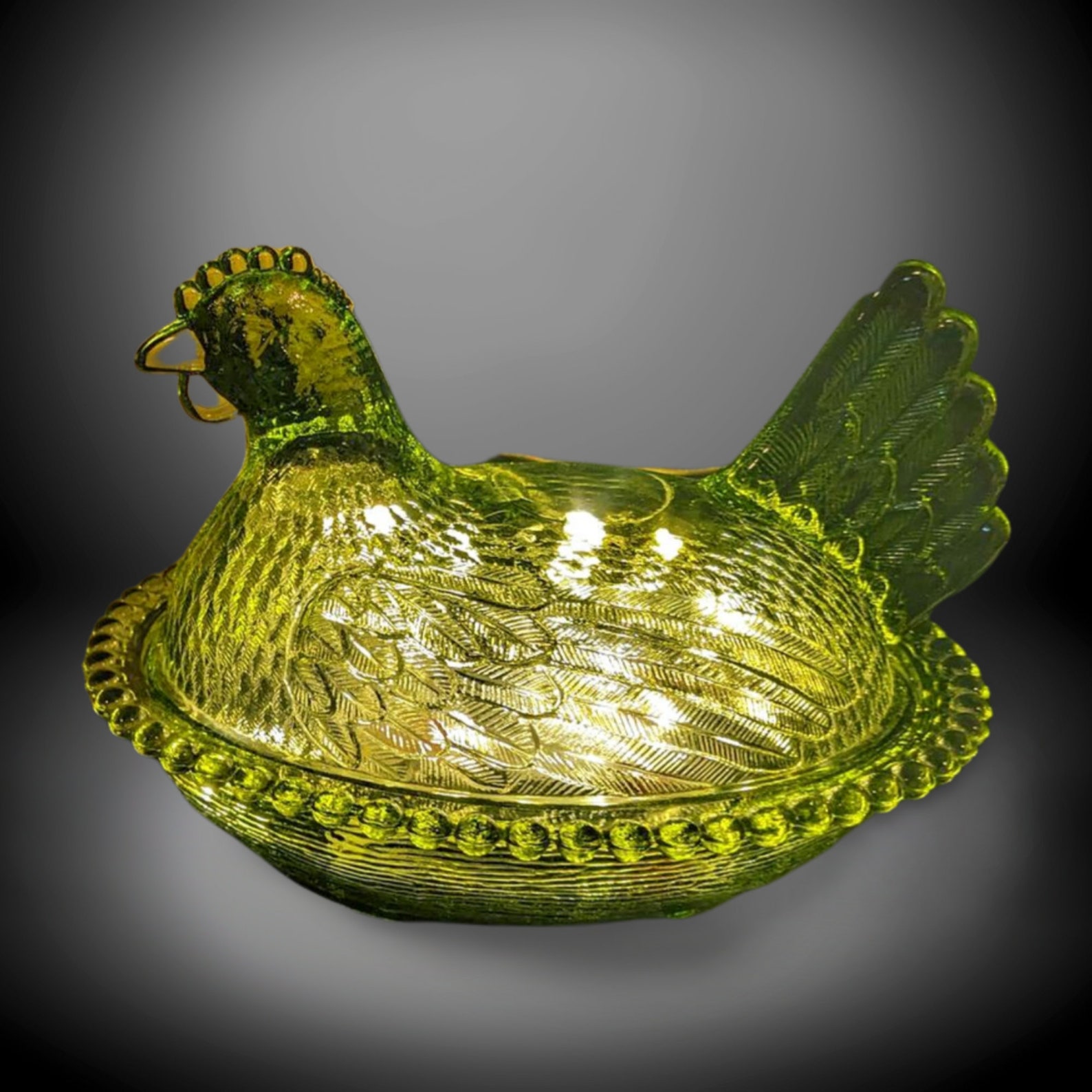 Vintage Indiana Glass Olive Green Hen on Nest Candy/trinket - Etsy