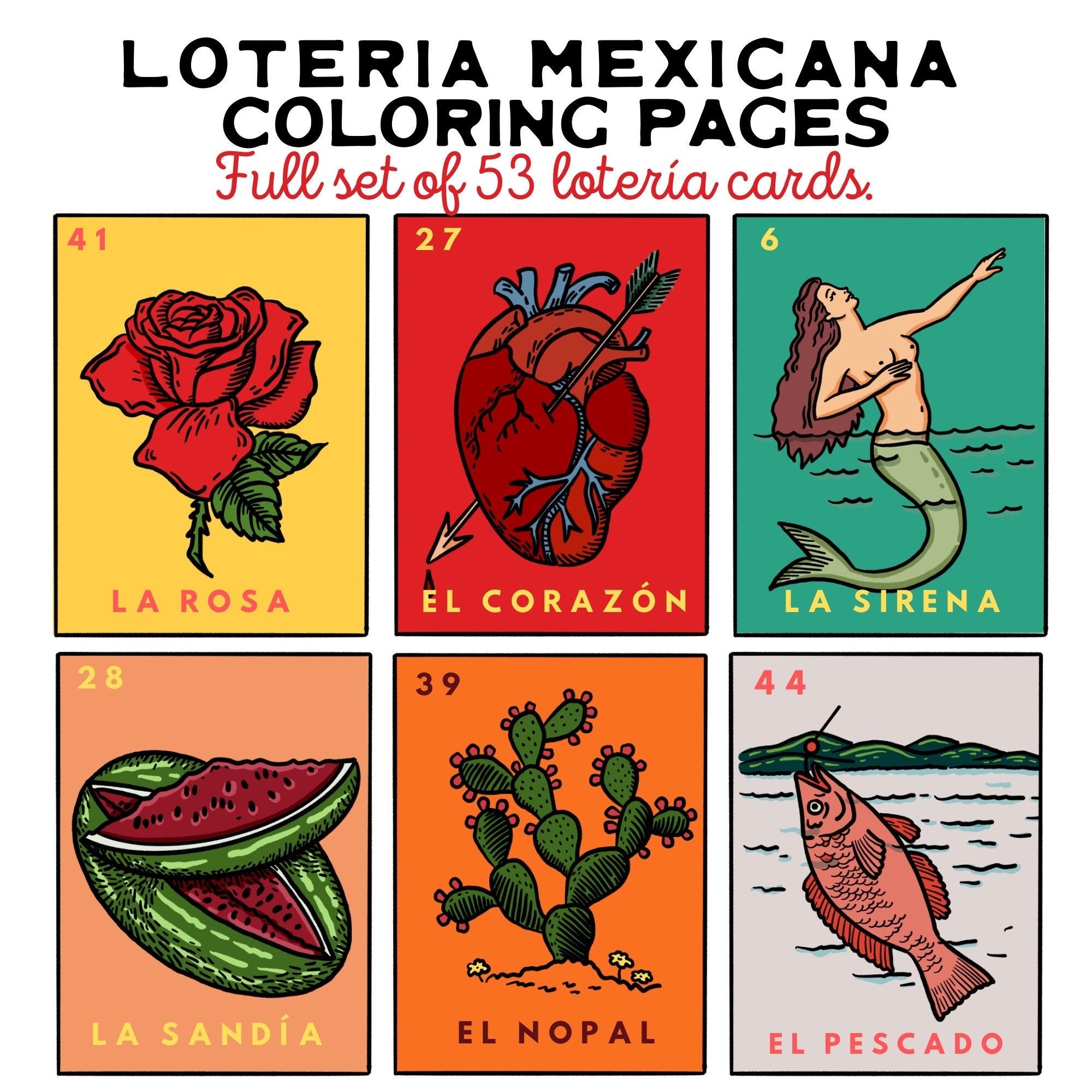 Loteria Mexicana Coloring pages full set - Etsy España