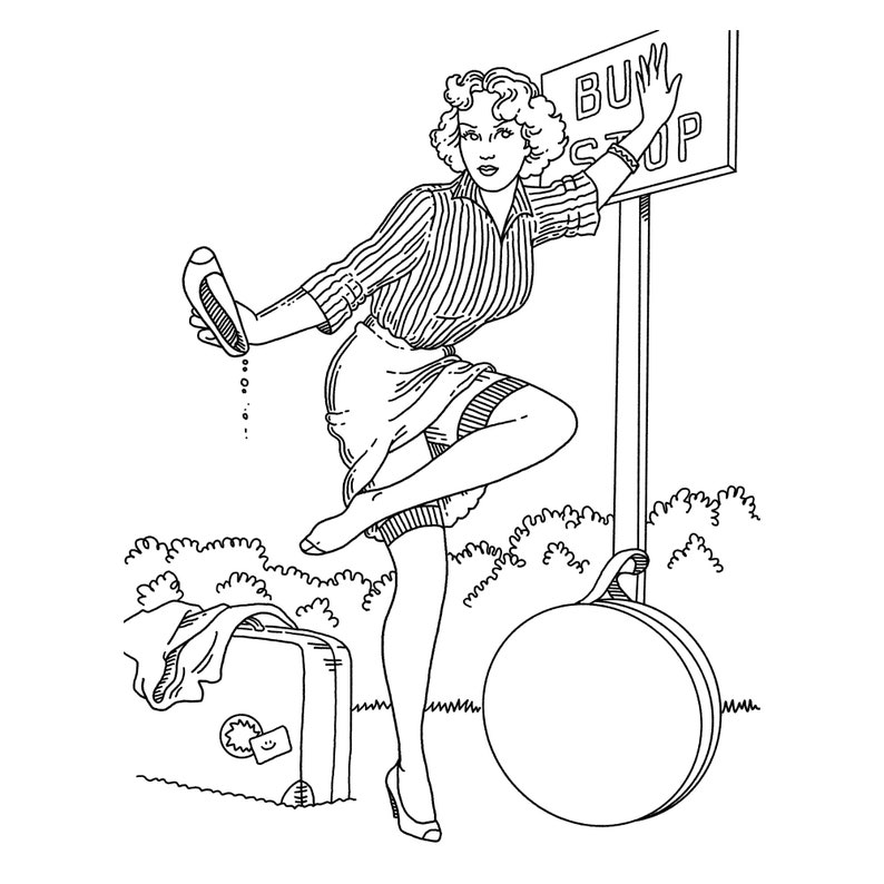Vintage Pin Up Gallery Coloring Pages Retro Glamour For Etsy