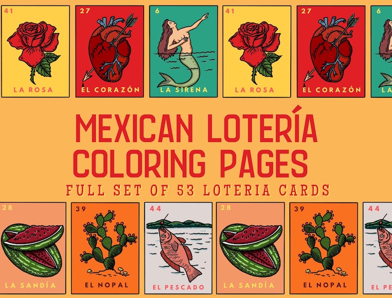 Loteria Mexicana Coloring Pages Full Set. - Etsy