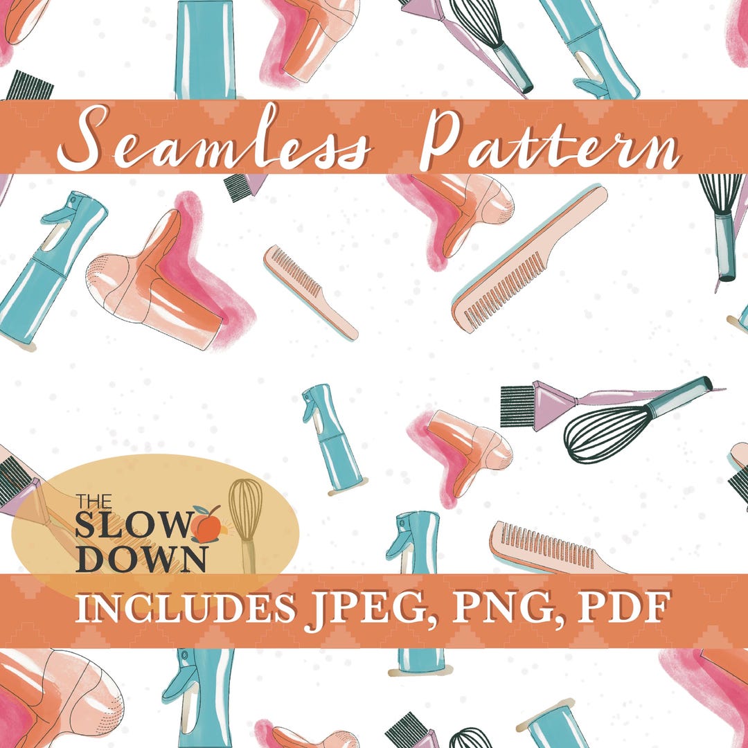 Salon Tools Seamless Pattern: Hair Stylist Print (JPG, PNG, PDF Digital ...