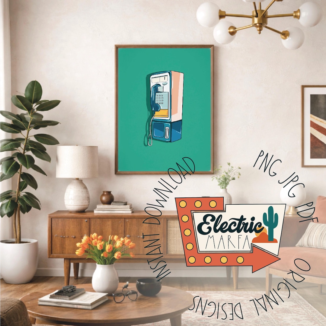 Retro Pay Phone Print | Hand Illustrated Wall Art (digital Download) - Etsy