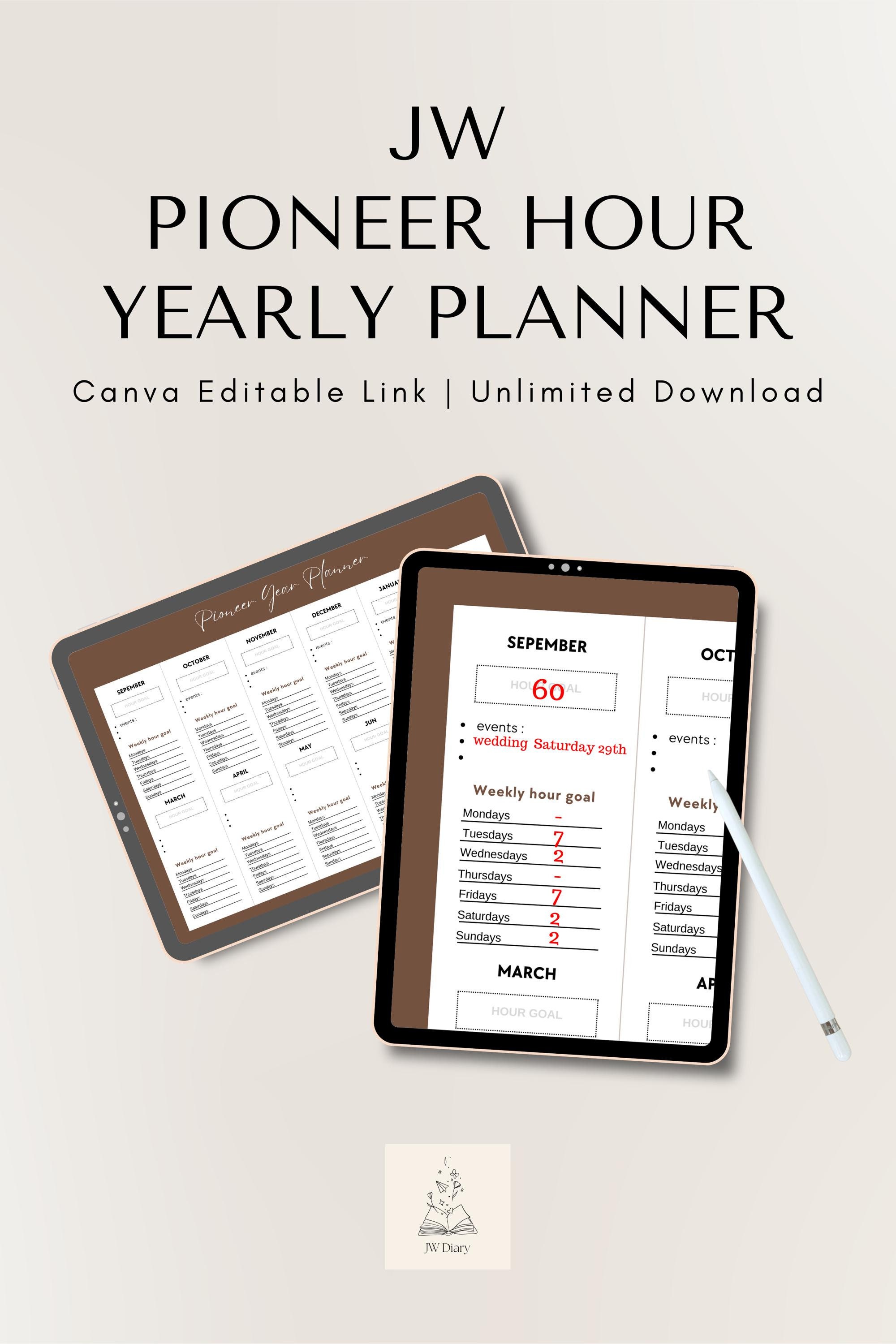 UPDATED Pioneer Hour Yearly Planner Canva Template JW Planner - Etsy