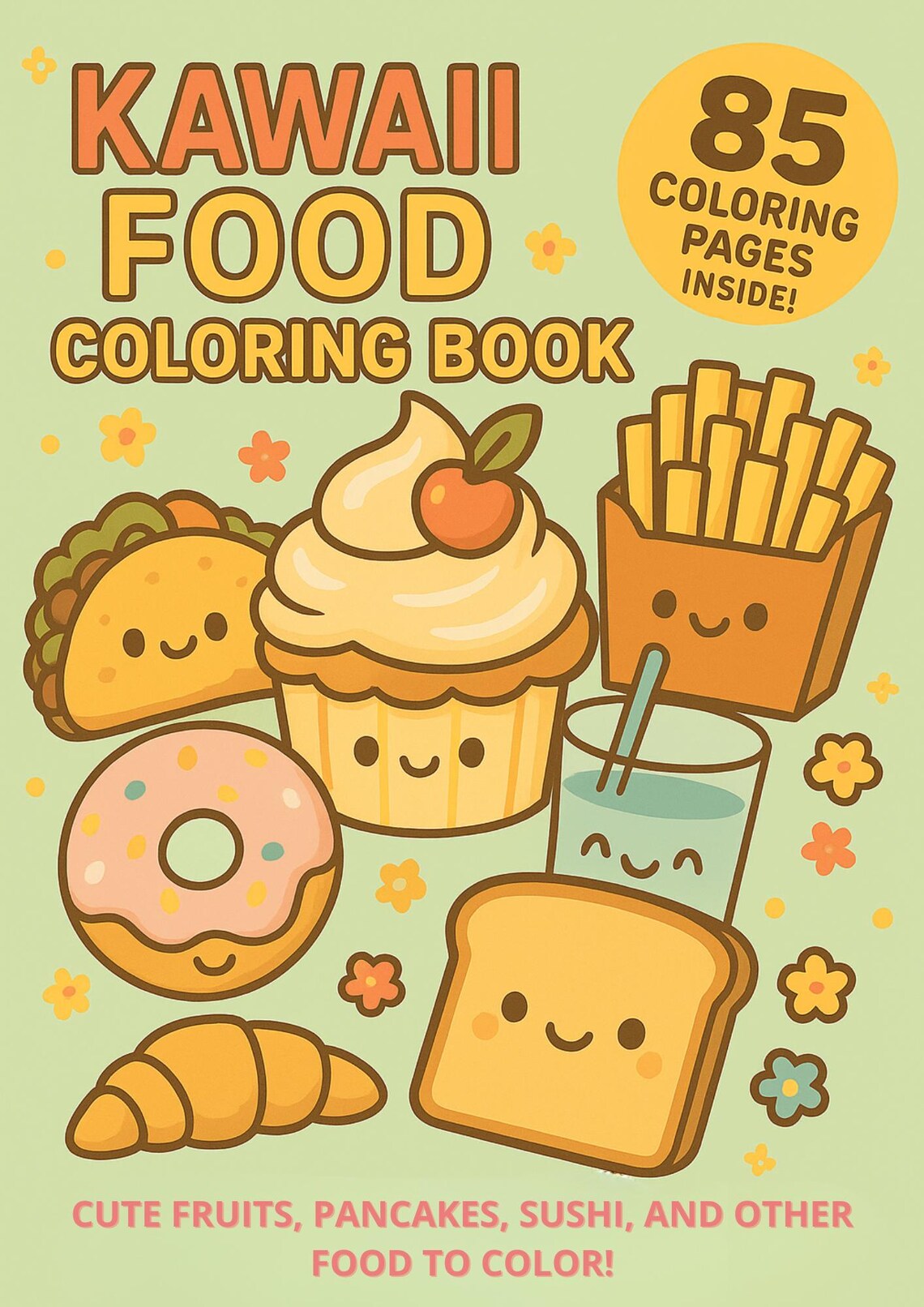 Adorable Kawaii Food Coloring Book for Kids – 85 Pages of Cute Food ...