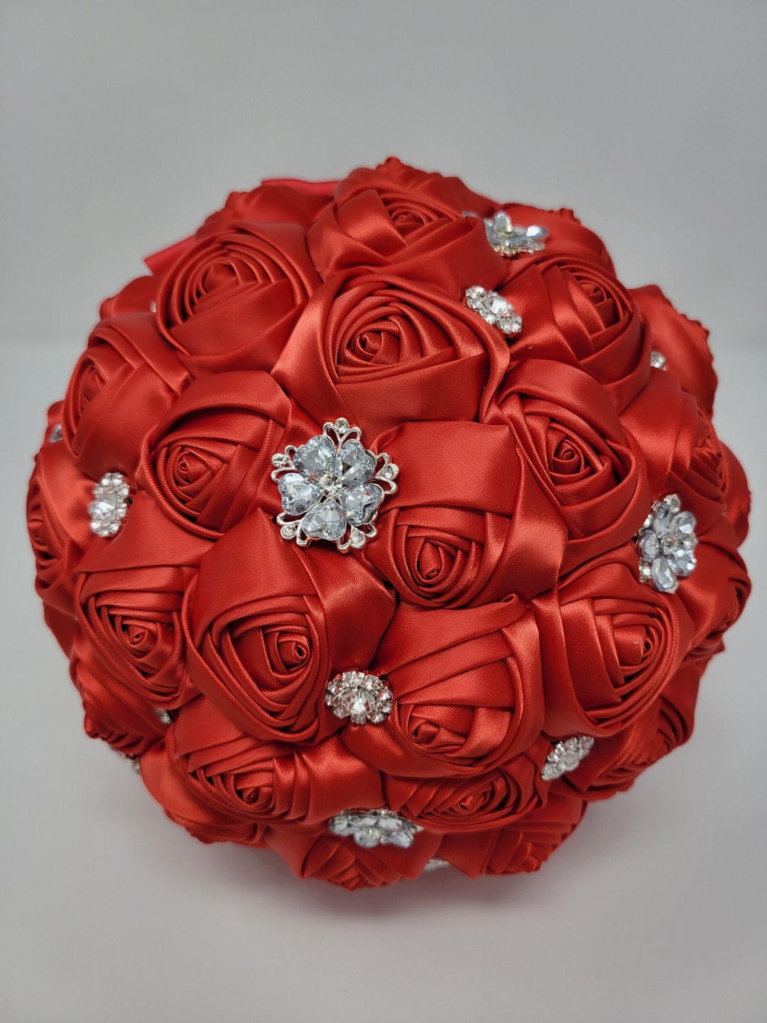 Red Satin Roses Brooch Bouquet | Bridal | Wedding Flowers | Bridesmaids ...