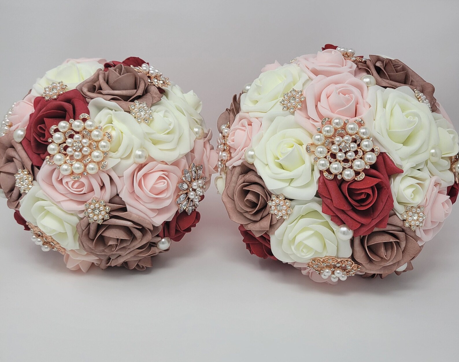 Dusty Rose Red Blush and Ivory Foam Roses Brooch Bouquet - Etsy
