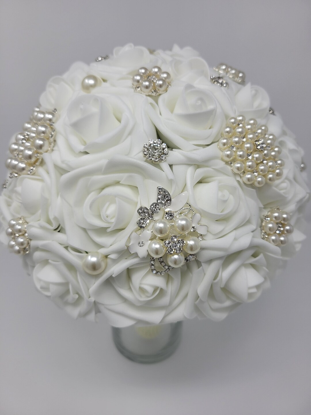 White Foam Roses Brooch Bouquet | Wedding Bouquet | Pearl Brooches ...