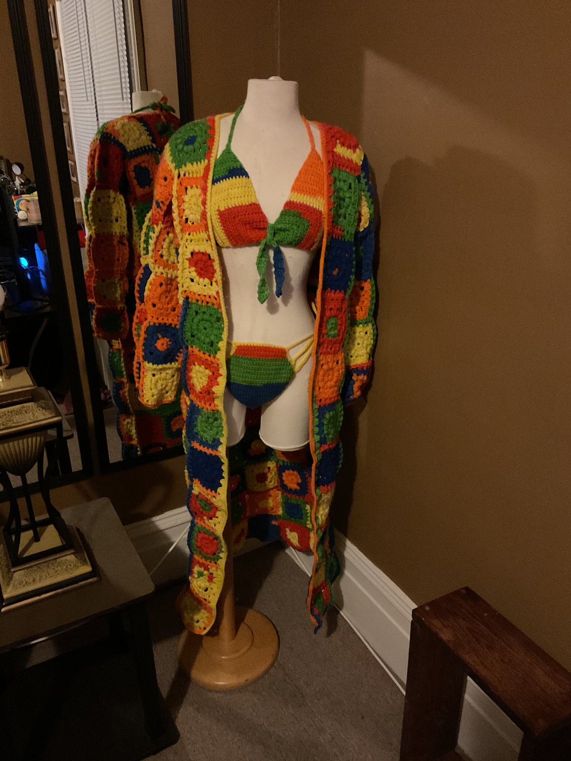 Rainbow Color Crochet Long Sweater and 2 Pcs Bikini W/ Lining - Etsy