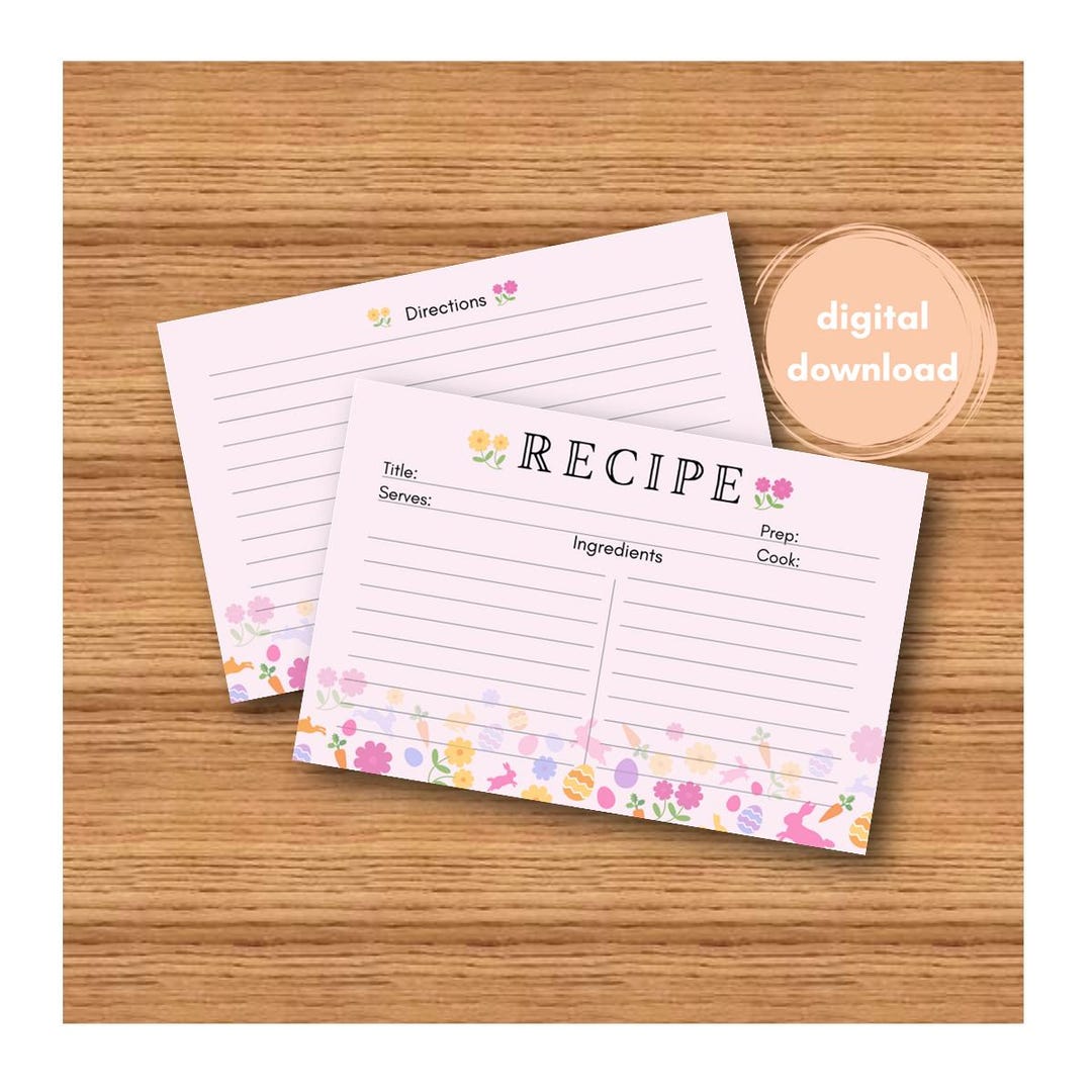 Easter Recipe Card 4x6" - PDF Digital Download, Editable, Printable ...