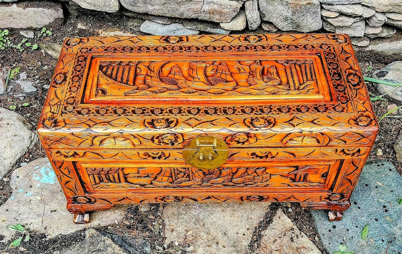 Vintage Camphor Wood Chest With Boats Ship Ocean Theme - Etsy