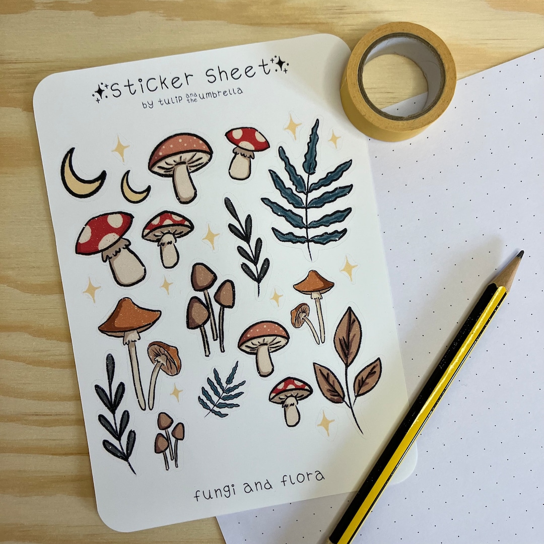 Fungi and Flora Themed Sticker Sheet Planner Stickers, Journal Stickers ...