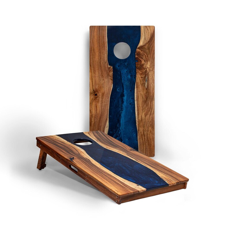 The River Epoxy Resin With Live Edge Acacia Pathfinder ART Cornhole ...
