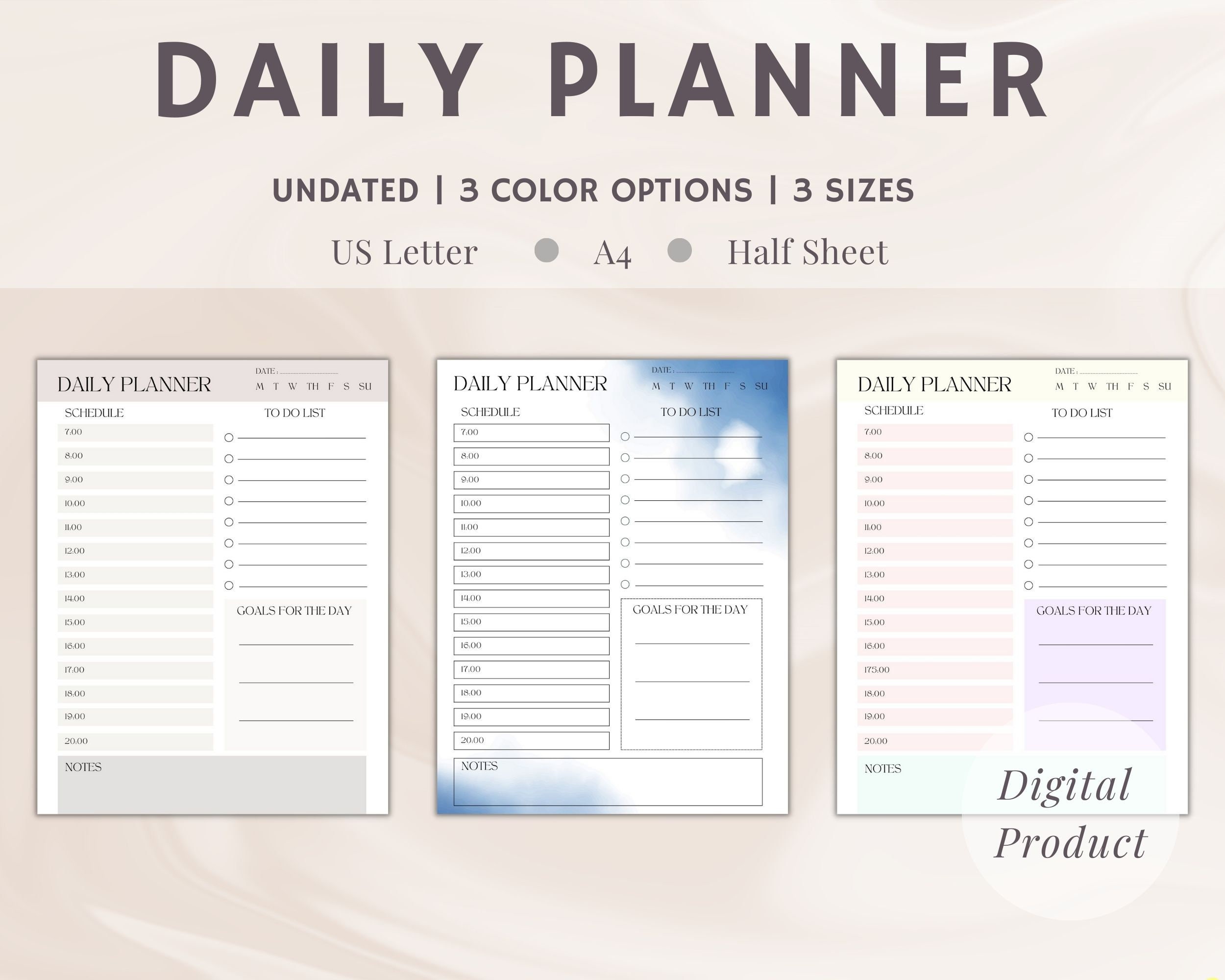 Digital Daily Planner | Printable Time Blocking Planner | Undated ...