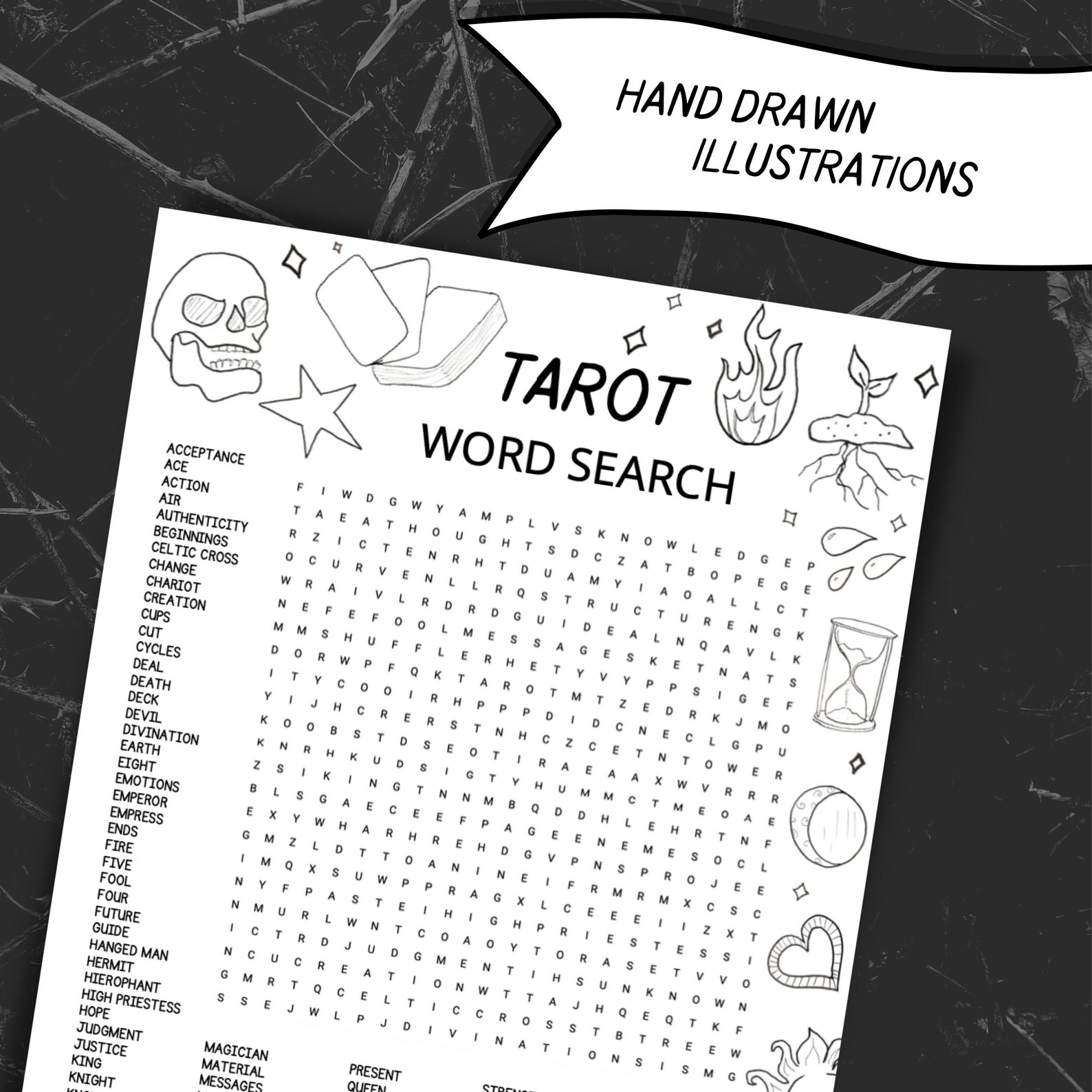 Tarot Word Search Game Coloring Page Printable - Etsy