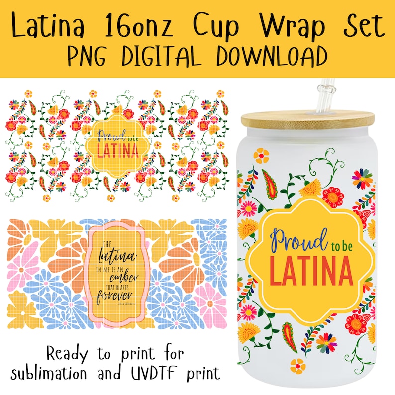 Proud to Be Latina 16onz PNG UVDTF Cup Wrap Digital Download Set of 2 ...
