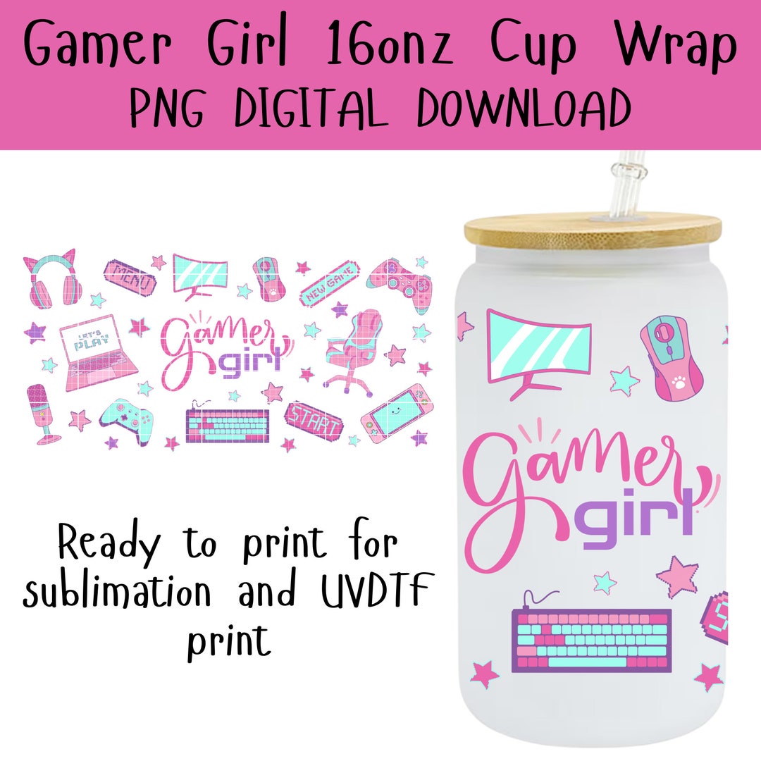 Gamer Girl Pink and Purple Digital Download Cup Wrap for 16oz Cups - Etsy