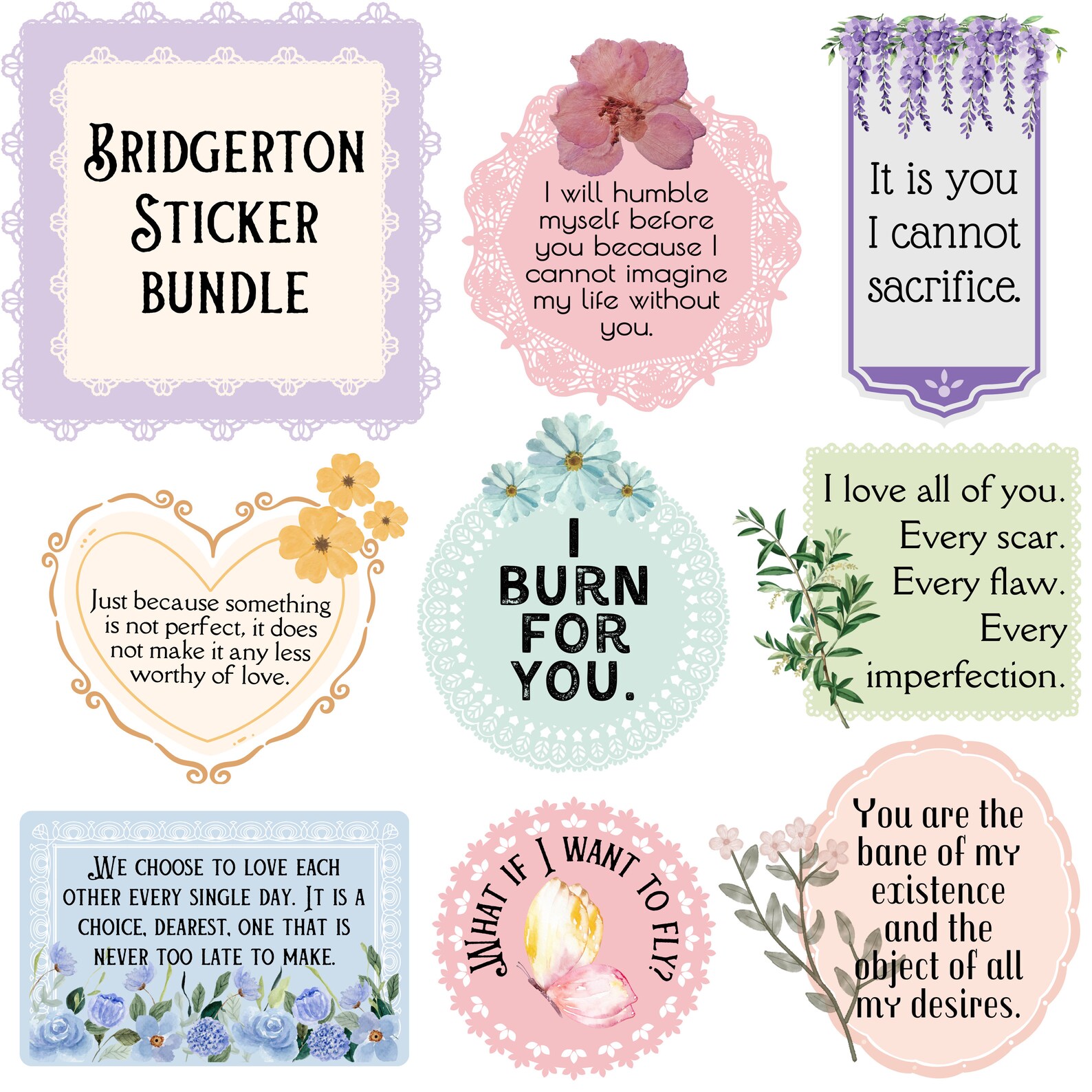 Bridgerton Quotes Vintage Sticker Bundle 8 Stickers, Die Cut Stickers ...