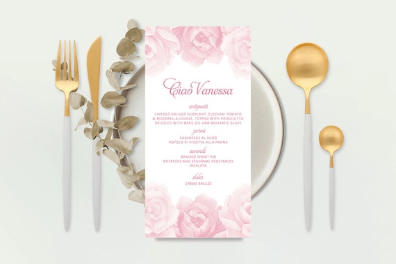 Blush Minimalist Menu Printable Pink Menu Flower Menu - Etsy