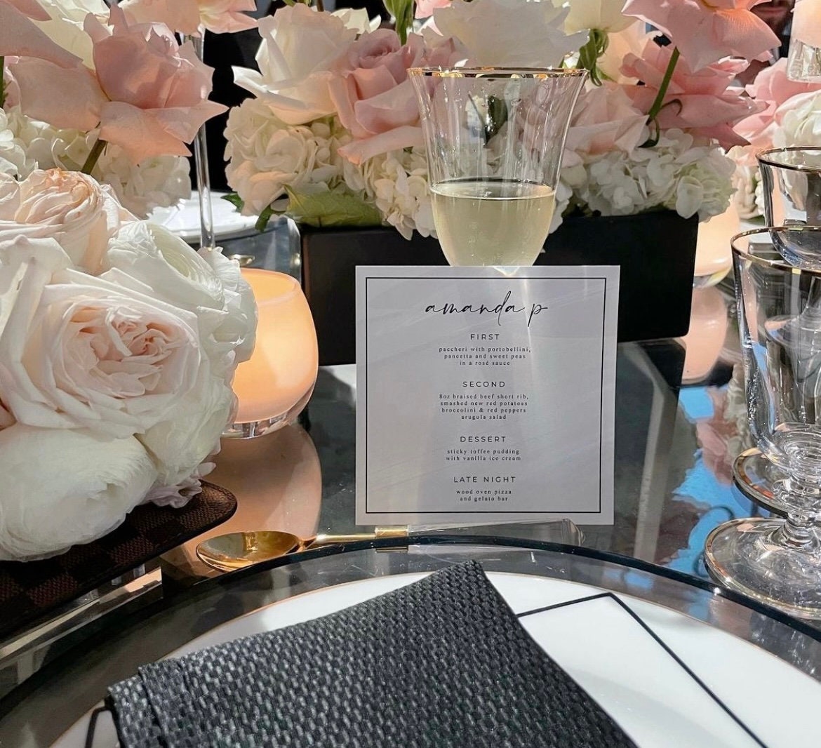 Square Menu Template, Modern Minimalist Menu Cards, Wedding Menu ...