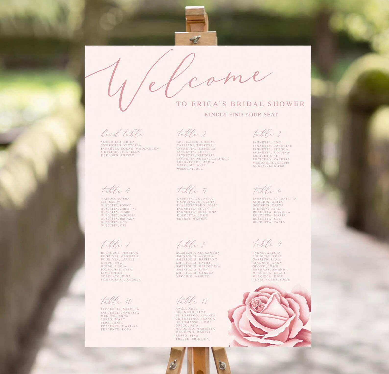 Seating Chart Template, Dusky Pink Floral, Wedding Seating Plan ...