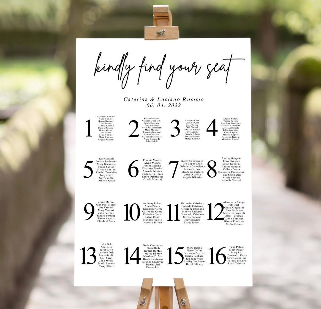 Seating Chart, Kindly Find Your Seat, Modern Seating Chart, Black and ...