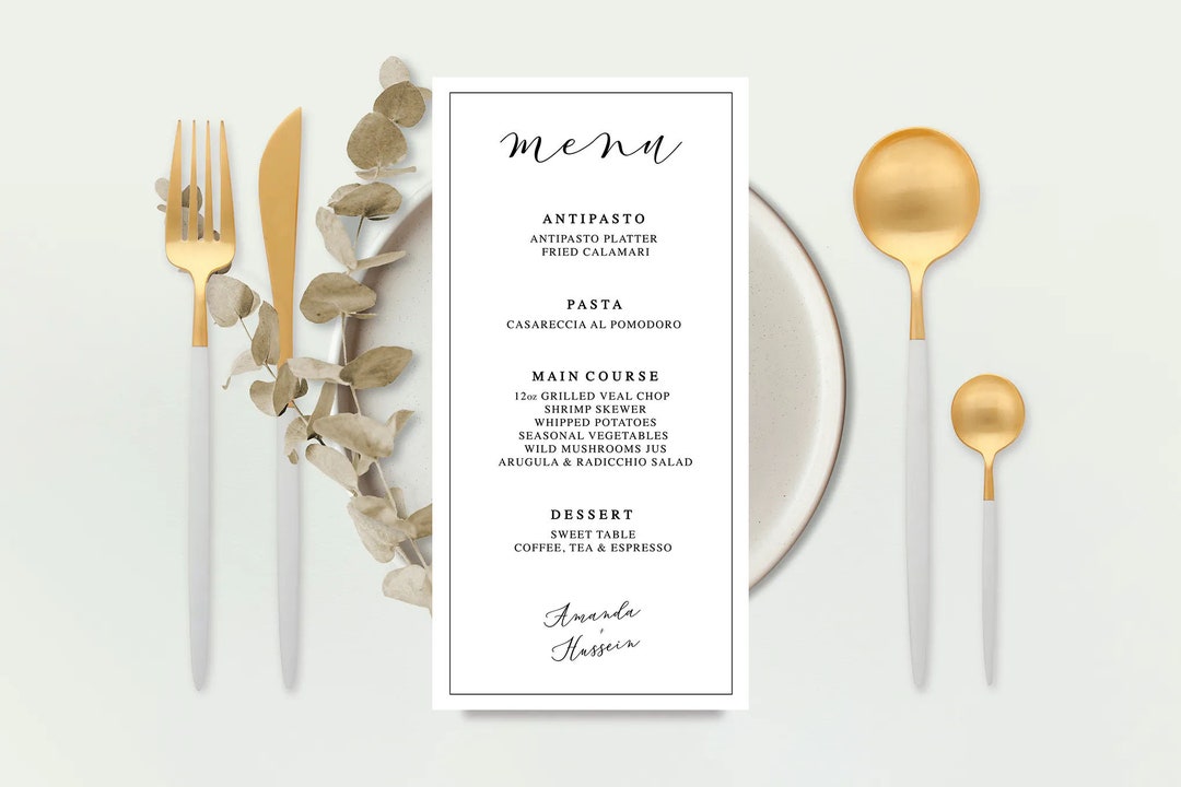 Minimal Modern Wedding Menu Template, Editable Simple Elegant Wedding ...