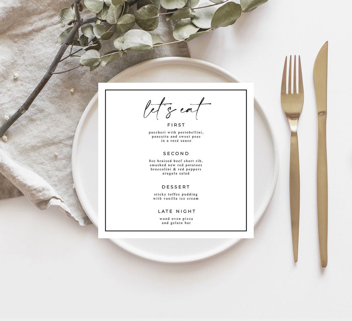 Square Menu Template, Modern Minimalist Menu Cards, Wedding Menu ...