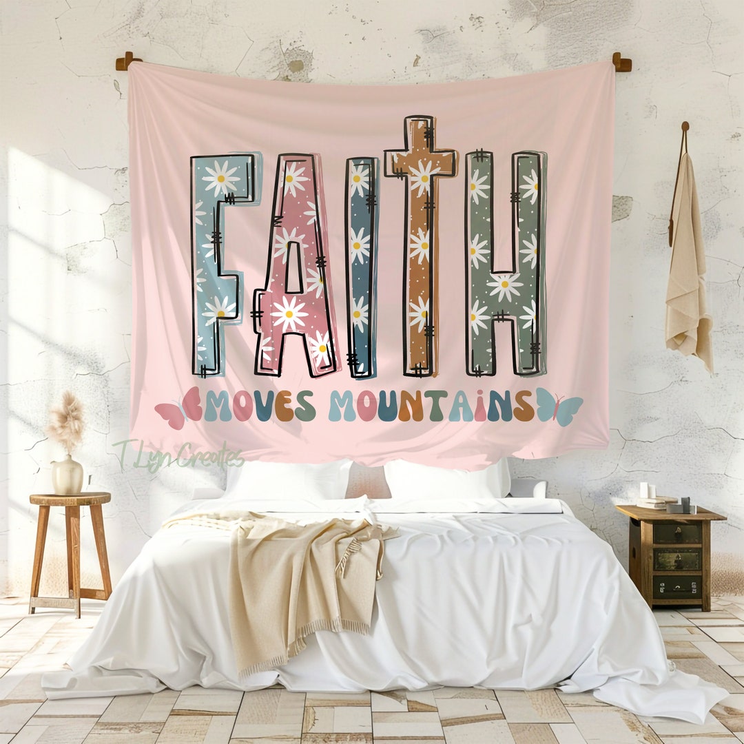 Christian Hanging Scripture Tapestry Retro Wall Art, Faith Moves ...