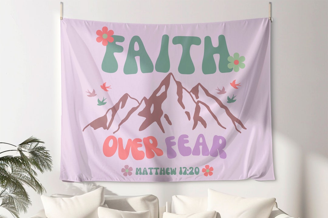 Christian Hanging Scripture Tapestry Retro Wall Art, Faith Over Fear ...