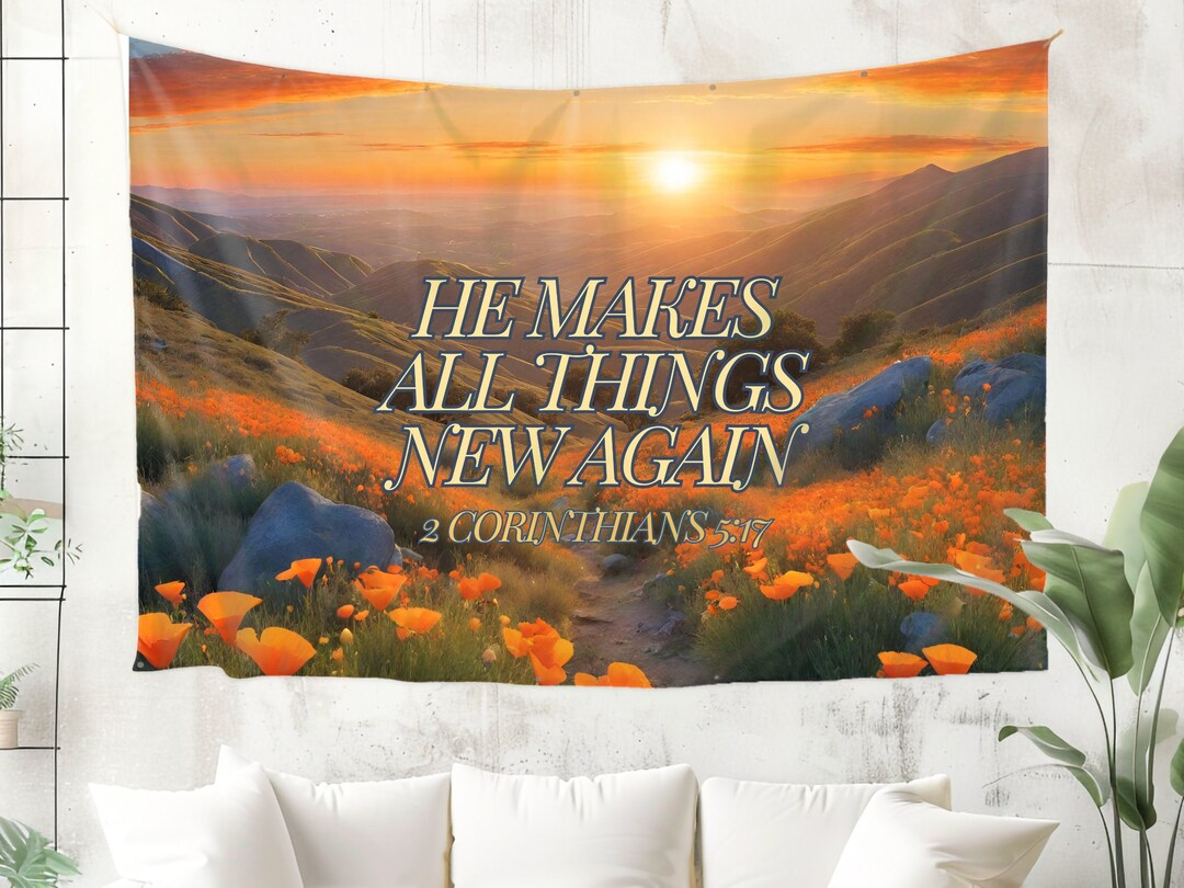 Christian Bible Verse Wall Hanging Tapestry, All Things New Corinthians ...