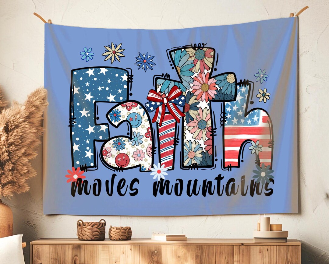 Christian Hanging Scripture Tapestry, Faith Moves Mountains Retro Art ...