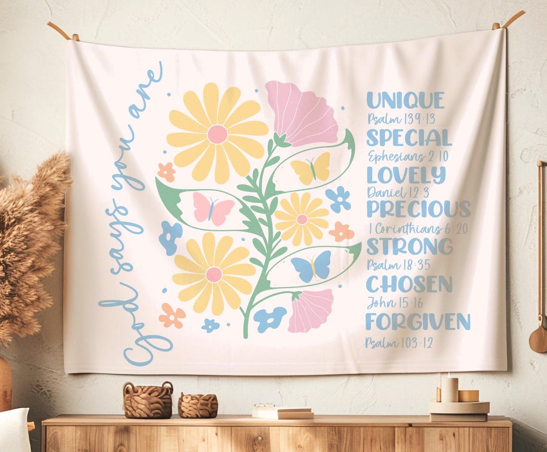 Christian Hanging Tapestry Floral Boho Wall Art for God Says I Am ...