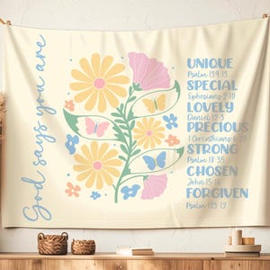 Christian Hanging Tapestry, Floral Boho Wall Art, God Says I Am, Girls ...