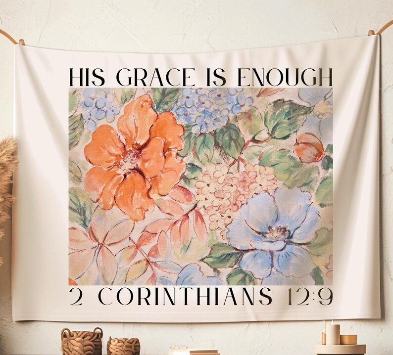 Christian Scripture Tapestry Wall Art, His Grace is Enough 2 ...