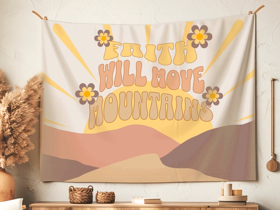 Christian Hanging Scripture Tapestry Retro Wall Art, Faith Moves ...